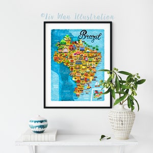 Brazil Map Poster - Brazil Map - Map of Brazil - Brazil Gift - Wall Art ...