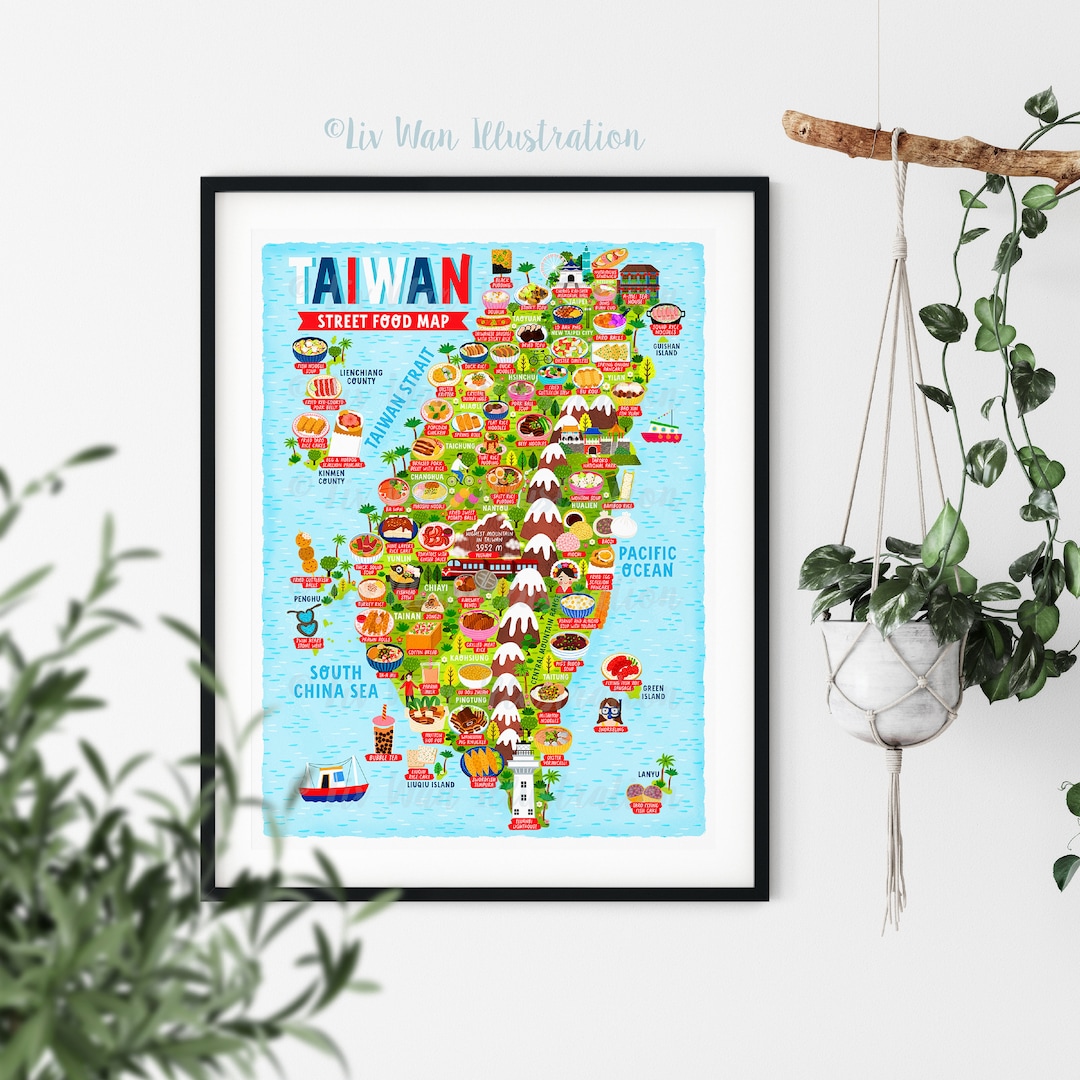 Taiwan Food Map Poster - Taiwan Map - Map of Taiwan - Illustrated ...