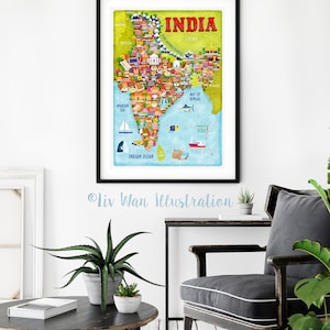 India Map Poster - Map of India - India Map - Illustrated India Map ...