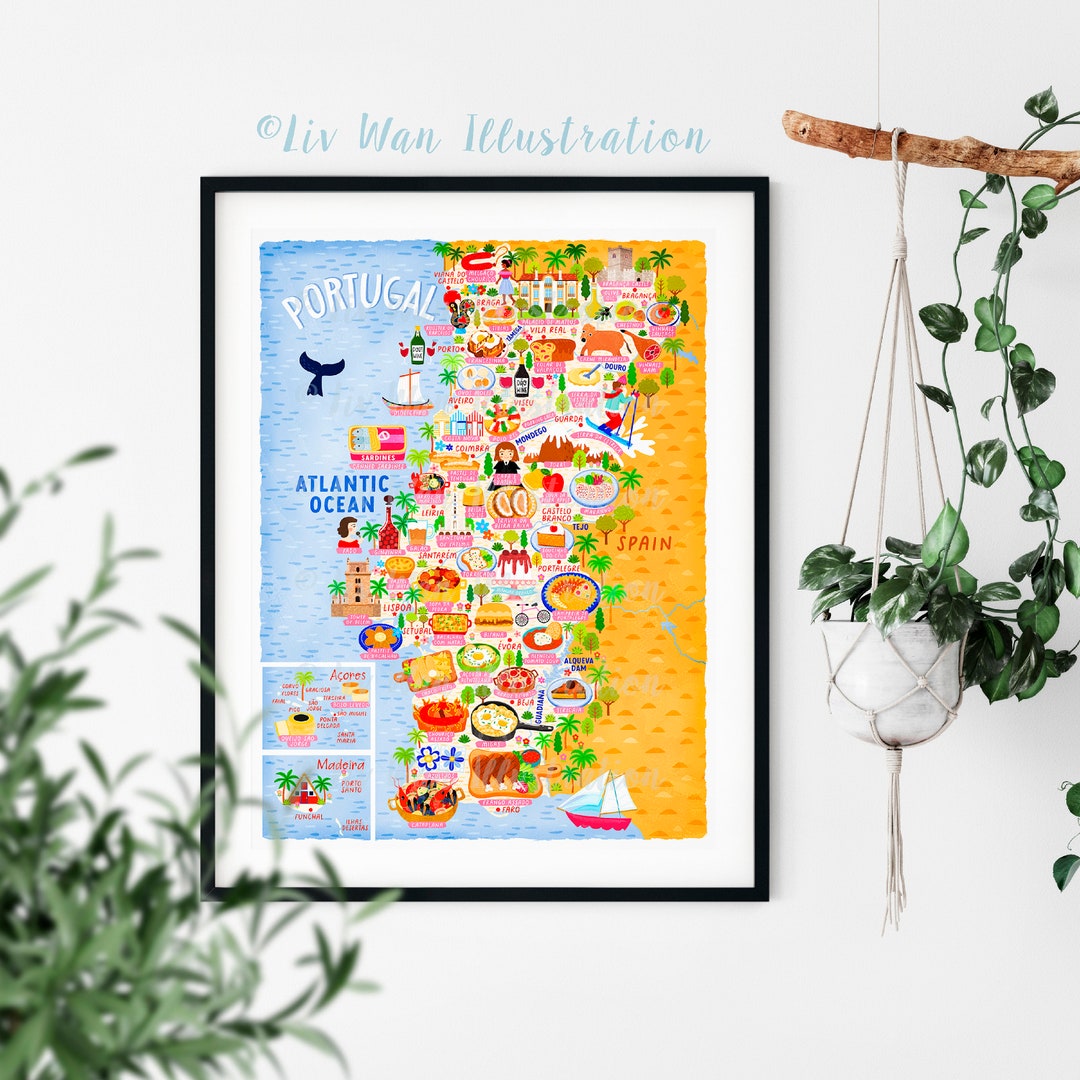 Portugal Map Poster - Portugal Map - Map of Portugal - Illustrated ...