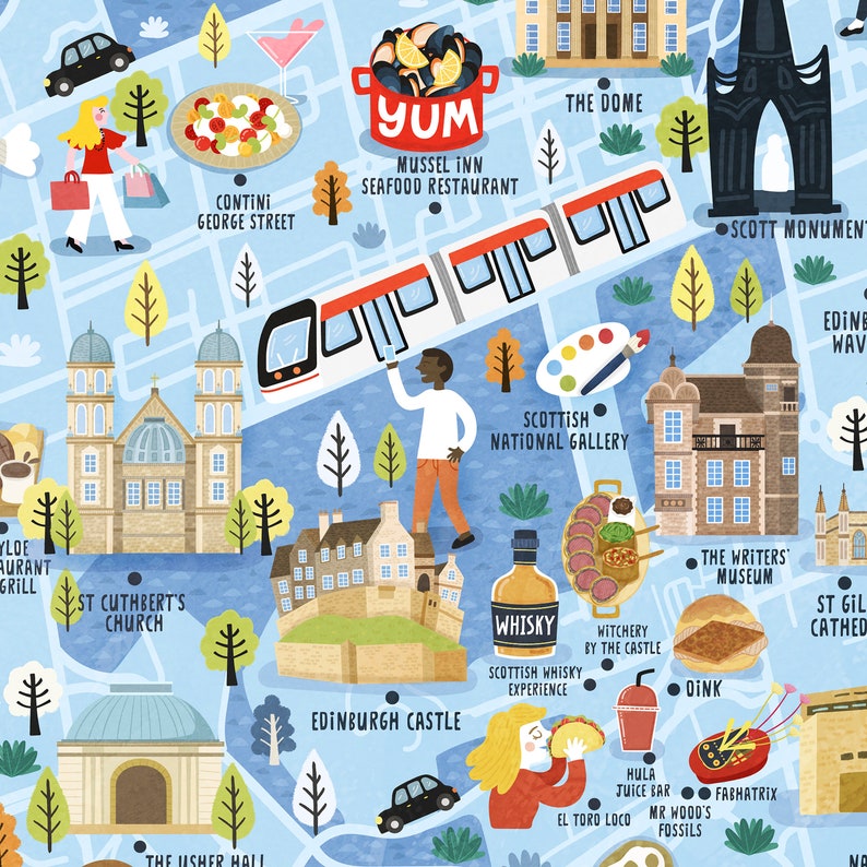 Edinburgh Map Postcard - Map of Edinburgh - Edinburgh Map - Illustrated ...