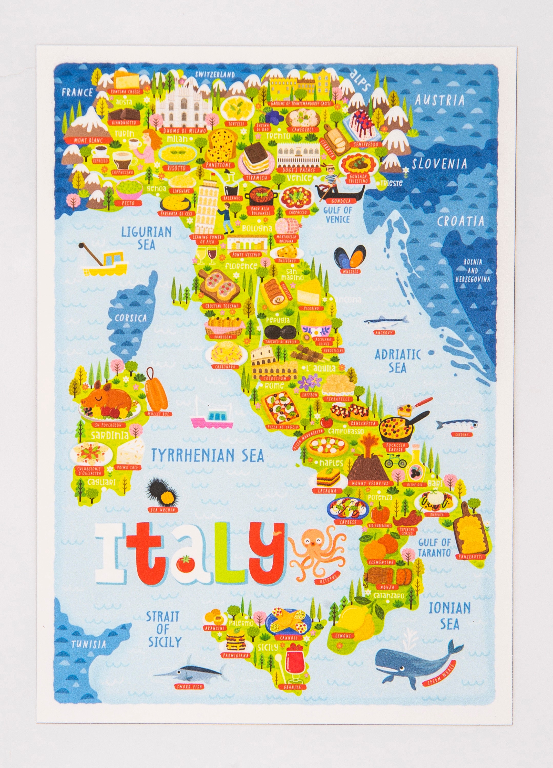Italy Food Map Postcard. Illustrated map of Italy A6 size | Etsy