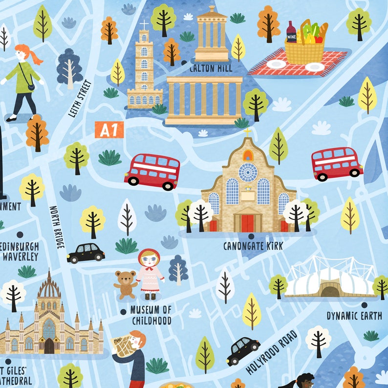 Edinburgh Map Postcard - Map of Edinburgh - Edinburgh Map - Illustrated ...