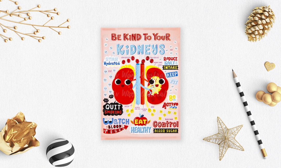 Be Kind to Your Kidneys Postcard. Healthy Art Postcard, Perfect for a ...