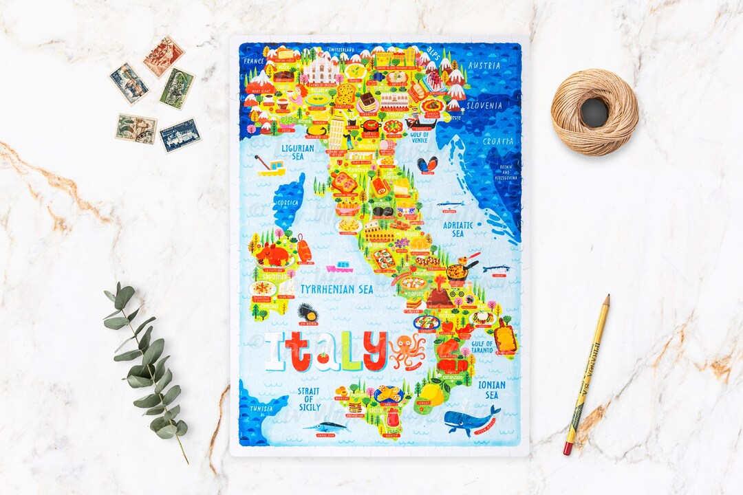 Italy Map Puzzle - Map of Italy - Italy Map - Puzzle Gift - Illustrated ...