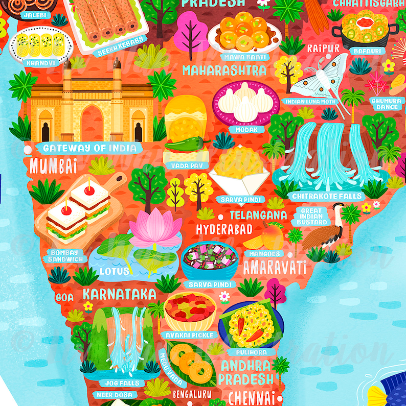 India Map Postcard - Map of India - India Map - Illustrated India Map ...