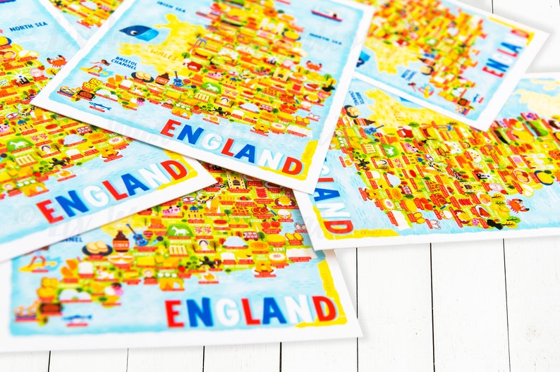 England Map Postcard - Map of England - England Map - Illustrated ...