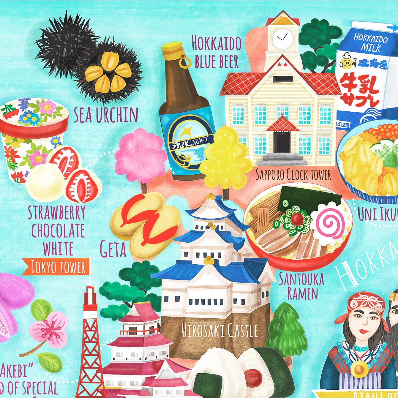 Japan Map Poster - Japan Map - Map of Japan - Illustrated Japan Map ...