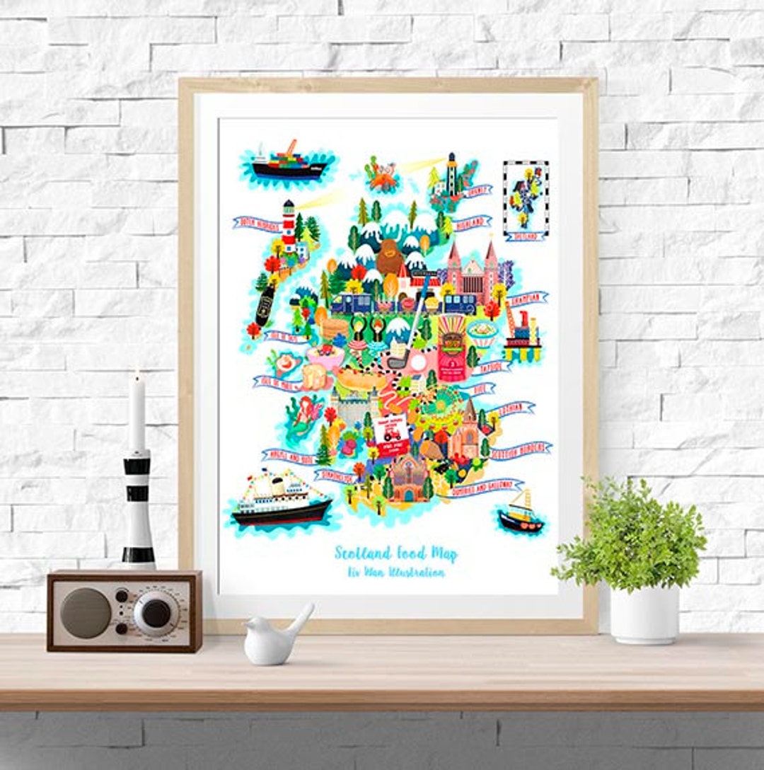 Scotland Food Map Poster Scotland Map Map of Scotland Illustrated ...