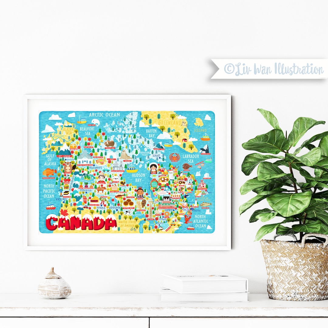 Canada Map Poster - Canada Map - Map of Canada - Illustrated Canada Map ...