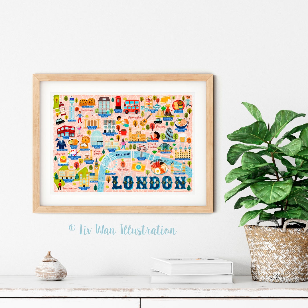 London Map Poster - London Map - Map of London - Illustrated London Map ...