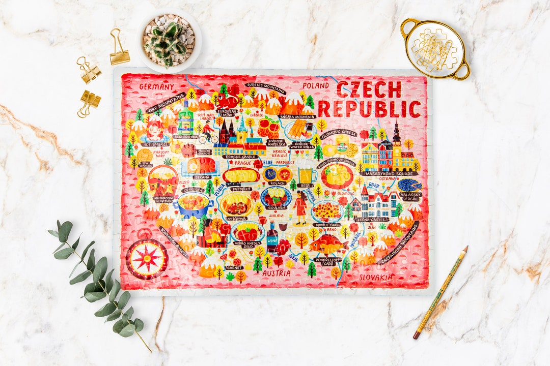 Czech Map Puzzle Map of Czech Czech Map Puzzle Gift Illustrated Czech ...