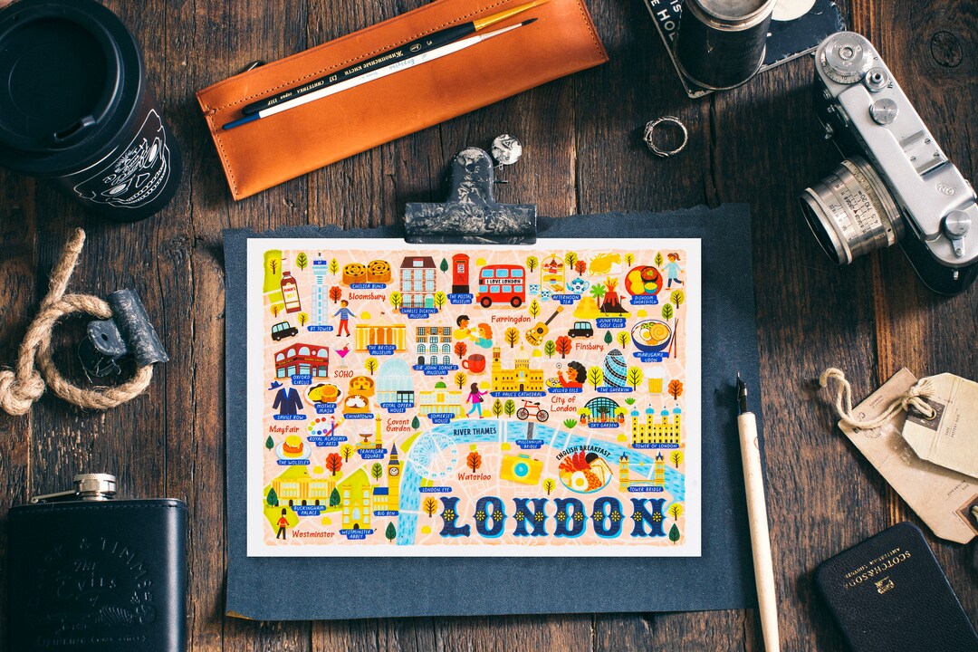 London Map Postcard - Map of London - London Map - Illustrated London ...