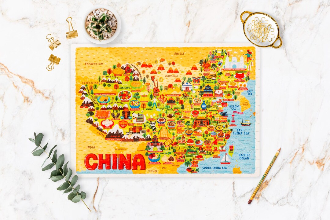 China Map Puzzle - Map of China - China Map - Puzzle Gift - Illustrated ...
