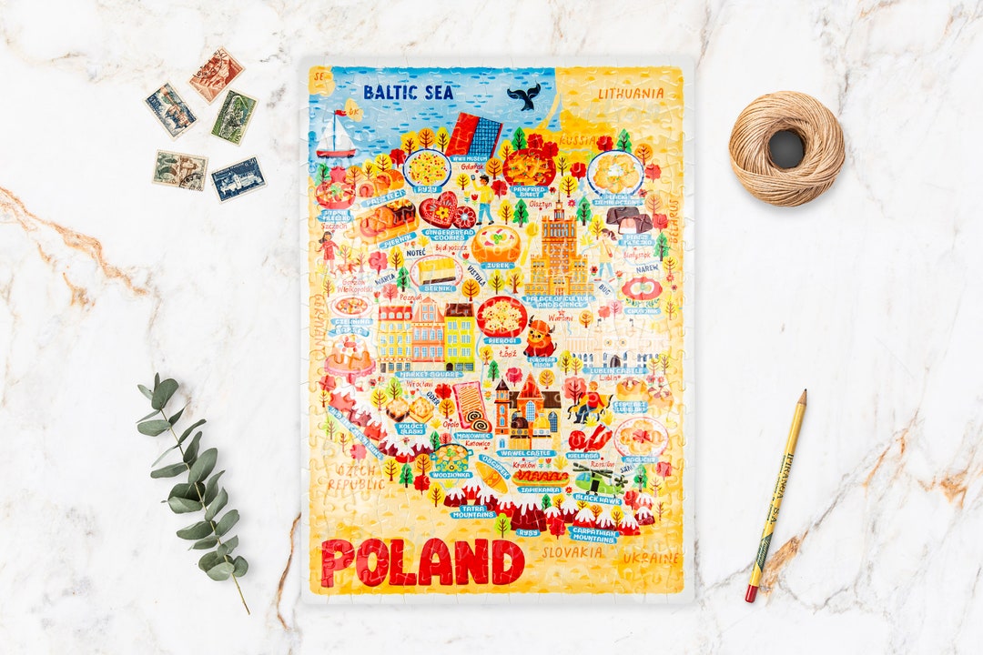 Poland Map Puzzle Map of Poland Poland Map Puzzle Gift Illustrated ...
