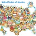 USA Map Postcard - Map of USA - USA Map - Illustrated Usa Map - Travel ...