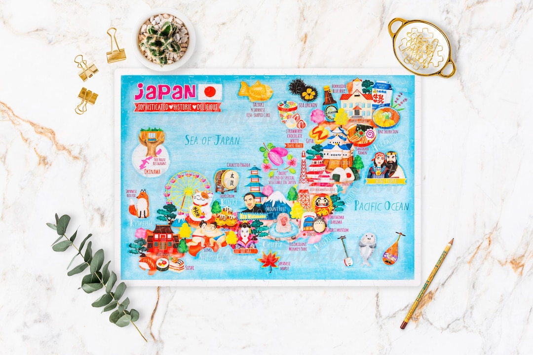 Japan Map Puzzle - Map of Japan - Japan Map - Puzzle Gift - Illustrated ...
