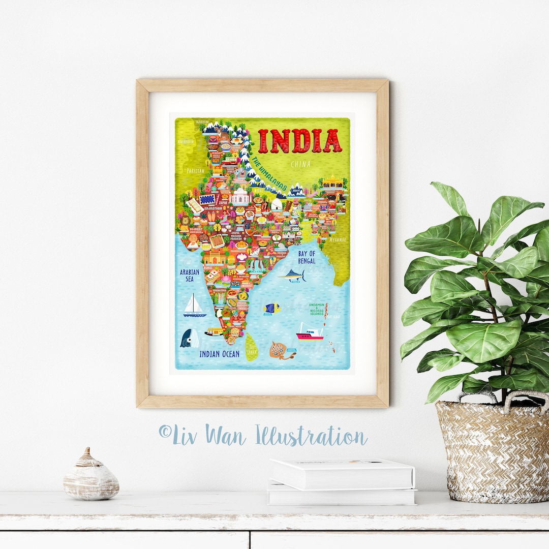 India Map Poster - Map of India - India Map - Illustrated India Map ...
