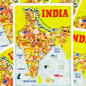 India Food Map Postcard. Illustrated Map of India A6 Size - Etsy