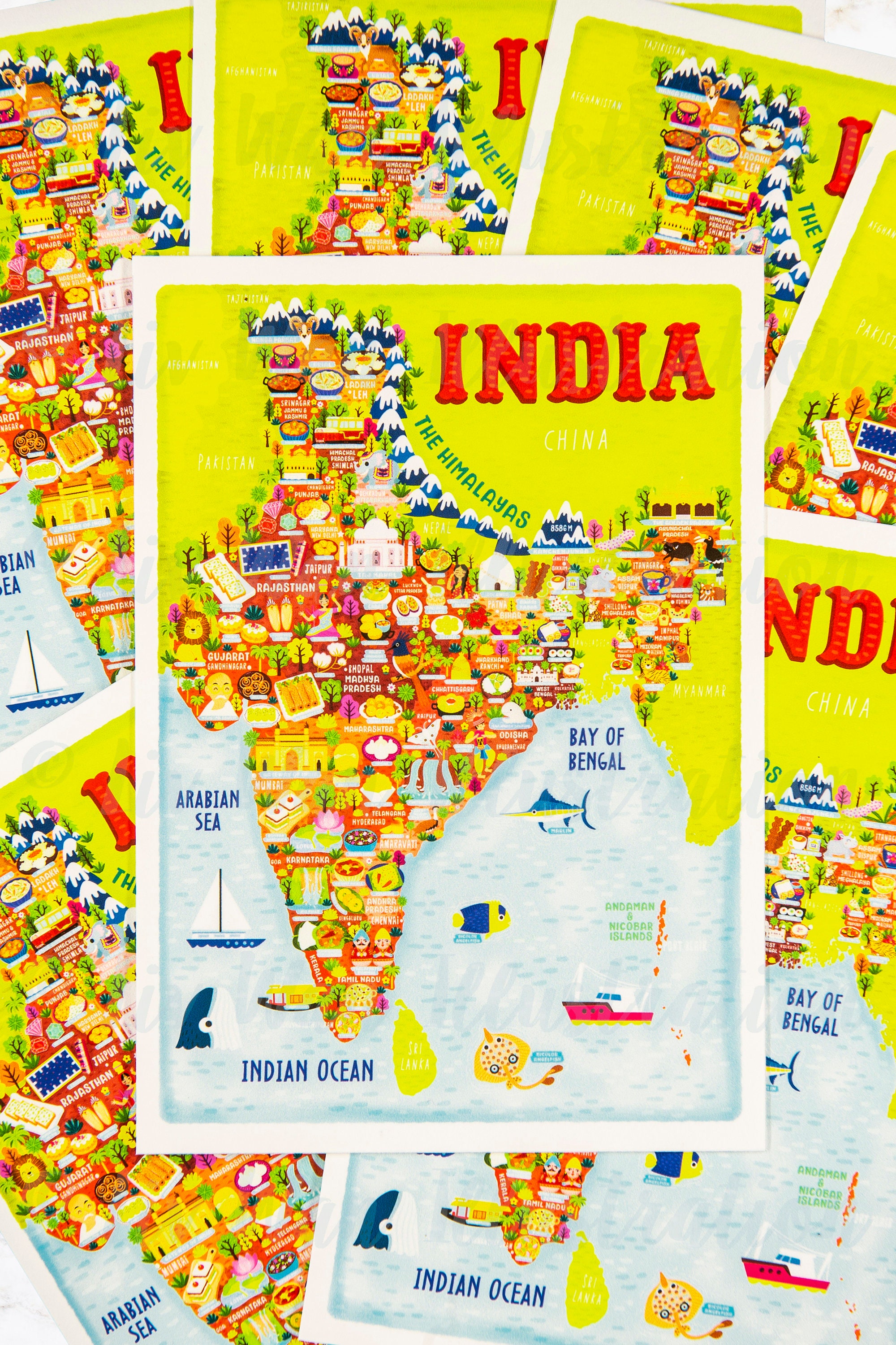 India Food Map Postcard. Illustrated map of India A6 size | Etsy