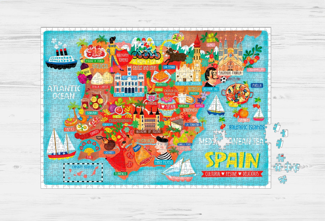 Spain Map Puzzle - Map of Spain - Spain Map - Puzzle Gift - Illustrated ...