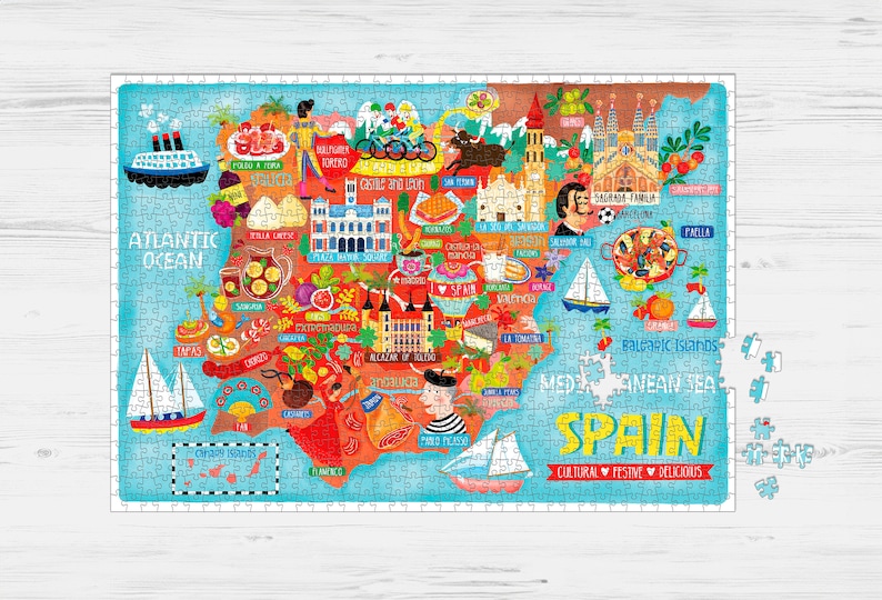 Spain Map Puzzle - Map of Spain - Spain Map - Puzzle Gift - Illustrated ...