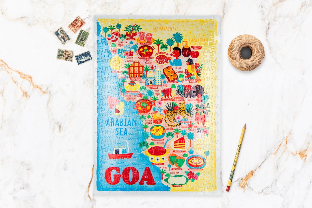 Goa Map Puzzle Map of Goa Goa Map Puzzle Gift Illustrated Goa Map 300 ...