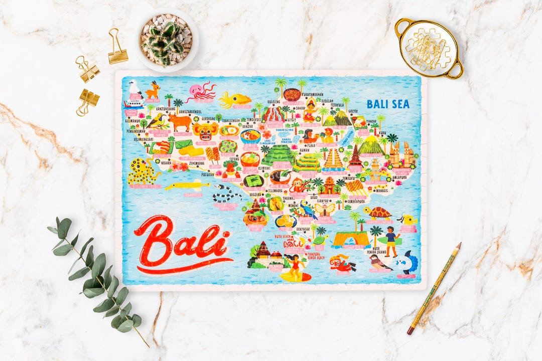 Bali Map Puzzle - Map of Bali - Bali Map - Puzzle Gift - Illustrated ...