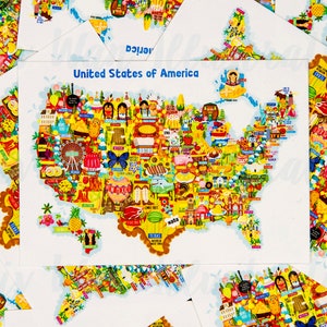 USA Map Postcard - Map of USA - USA Map - Illustrated Usa Map - Travel ...