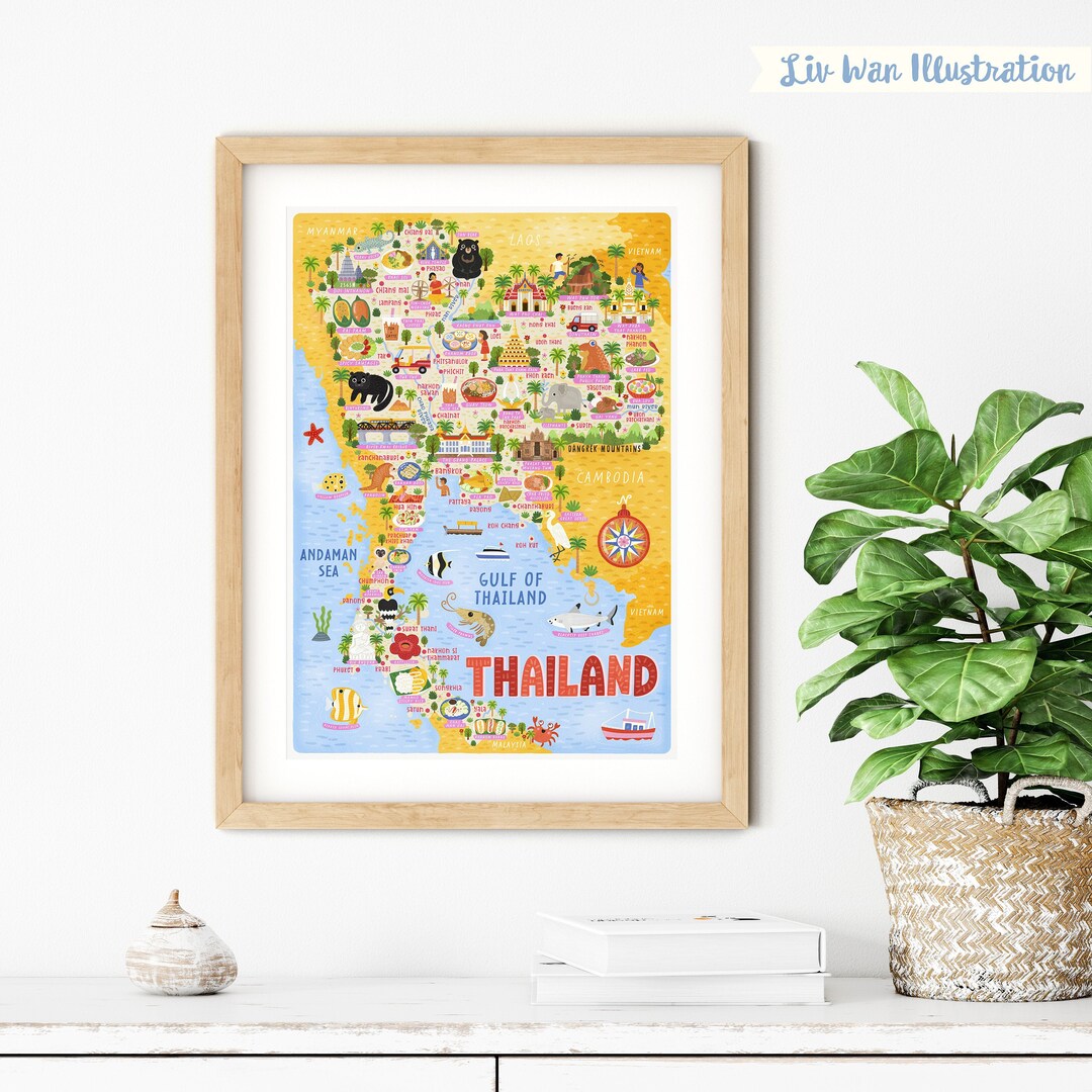 Thailand Map Poster - Thailand Map - Map of Thailand - Illustrated ...