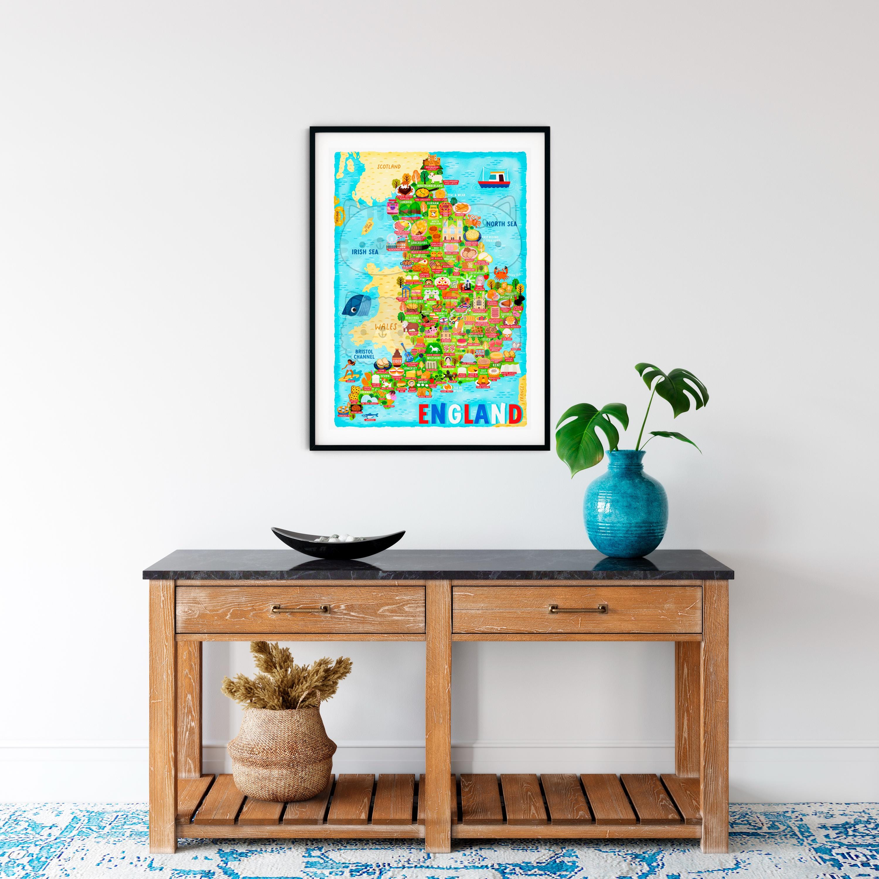 England Map Poster - England Map - Map of England - Illustrated England ...