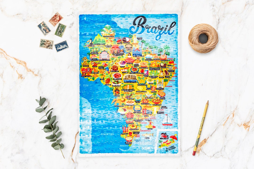 Brazil Map Puzzle Map of Brazil Brazil Map Puzzle Gift Illustrated ...