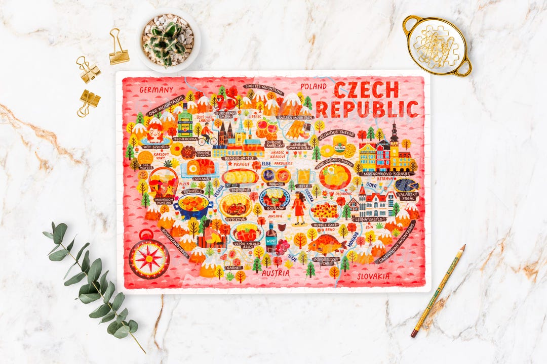 Czech Map Puzzle - Map of Czech - Czech Map - Puzzle Gift - Illustrated ...