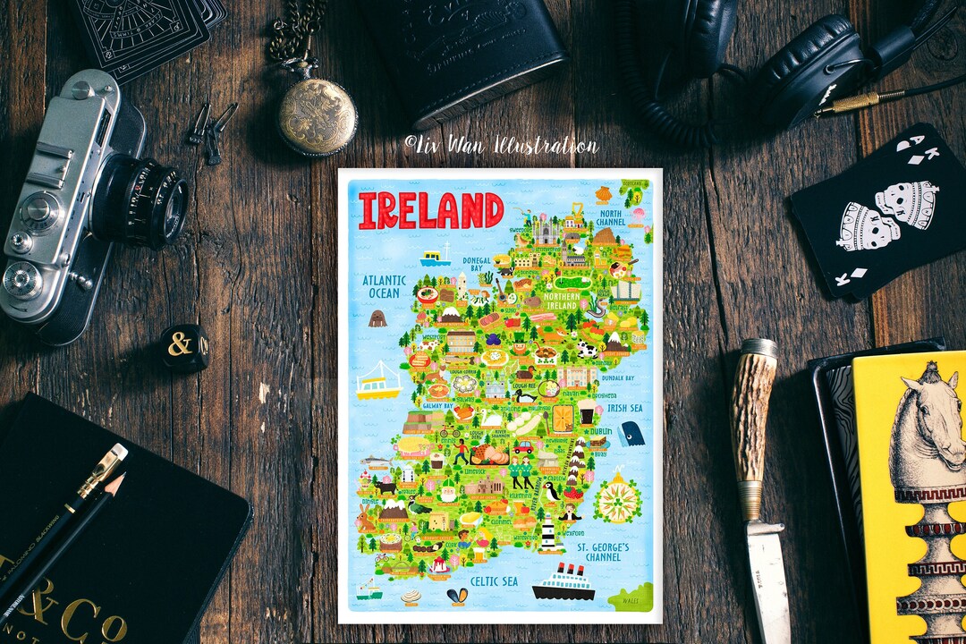 Ireland Map Postcard - Map of Ireland - Ireland Map - Illustrated ...