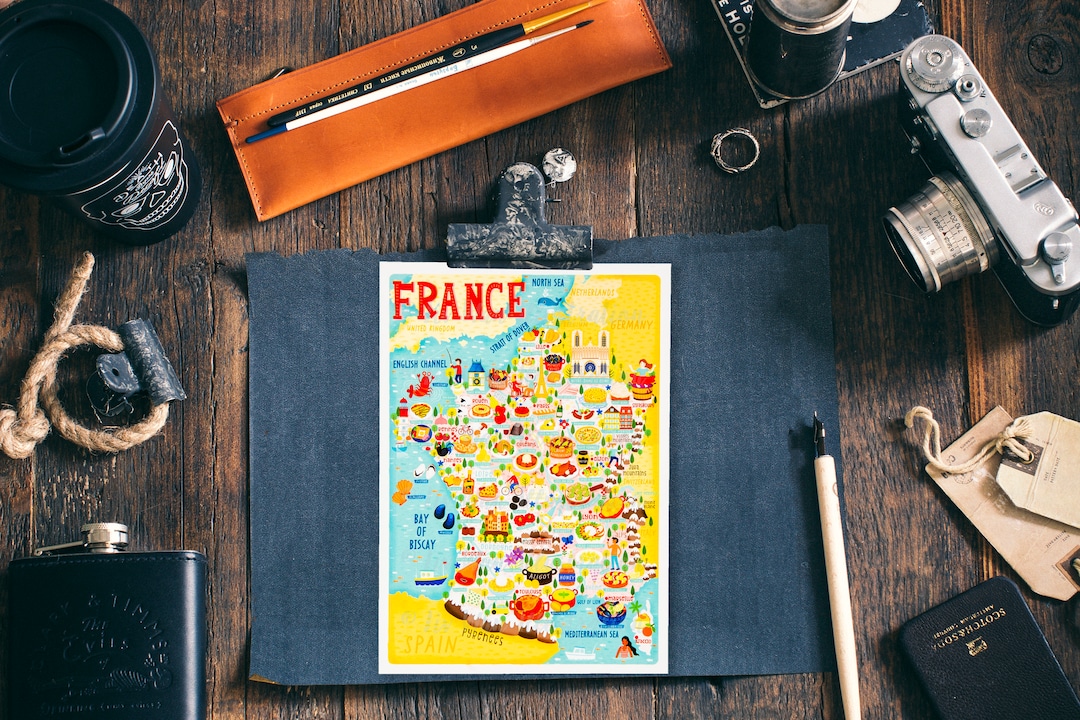 France Map Postcard - Map of France - France Map - Illustrated France ...