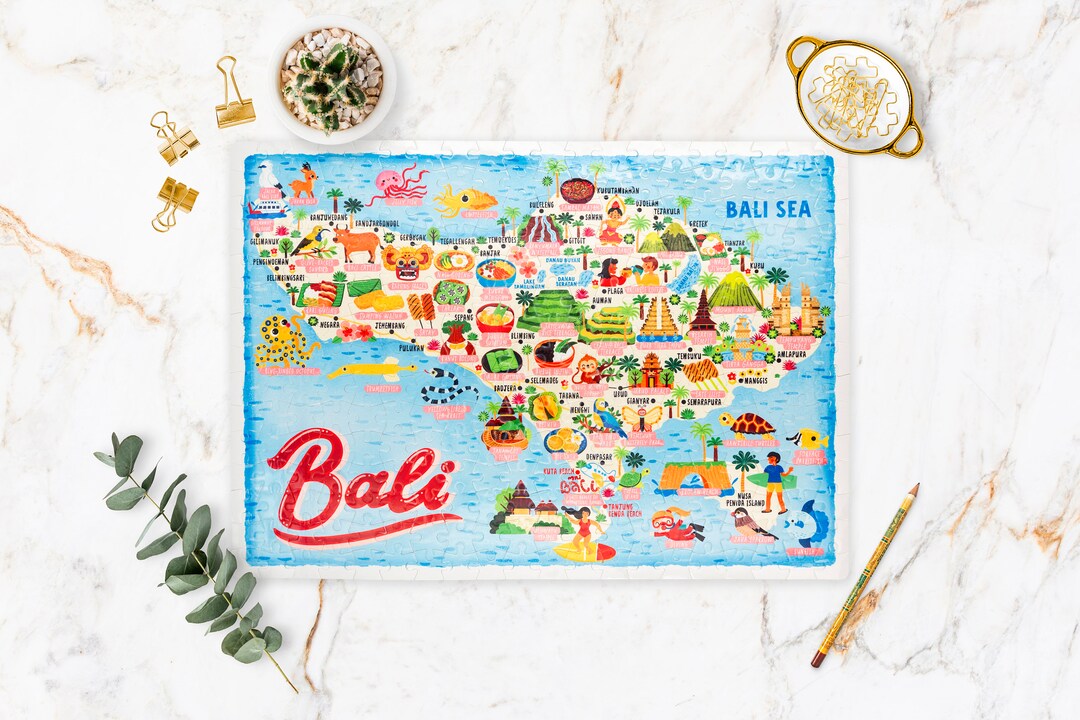 Bali Map Puzzle Map of Bali Bali Map Puzzle Gift Illustrated Bali Map ...