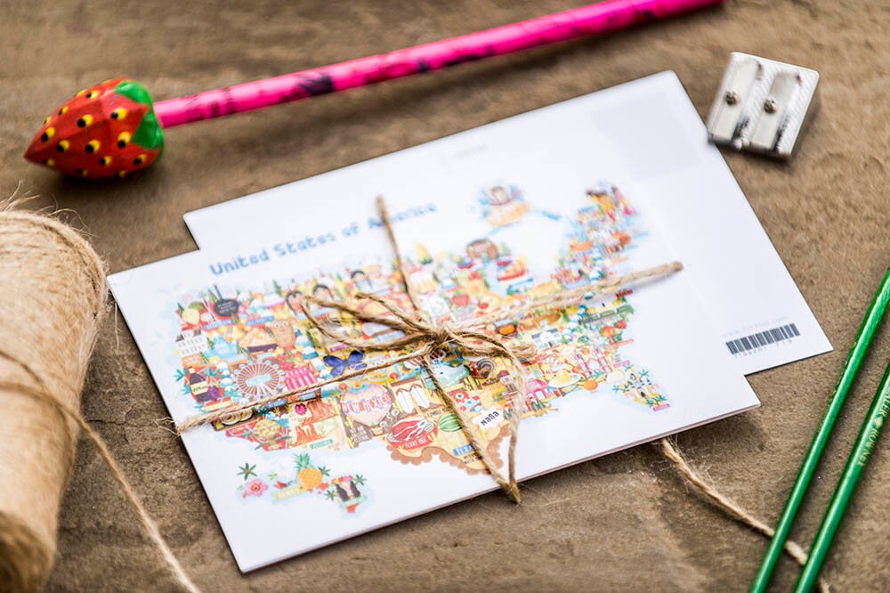 USA Map Postcard. Illustrated Map of USA A6 Size - Etsy