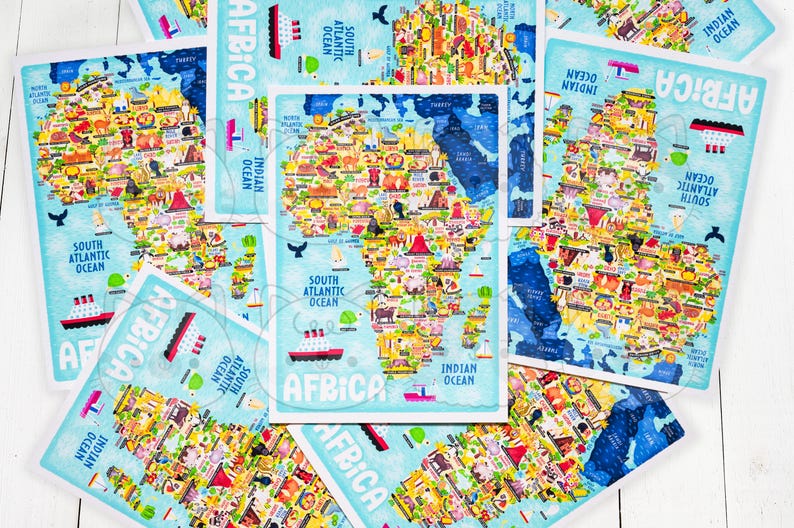 Africa Map Postcard - Map of Africa - Africa Map - Illustrated Africa ...