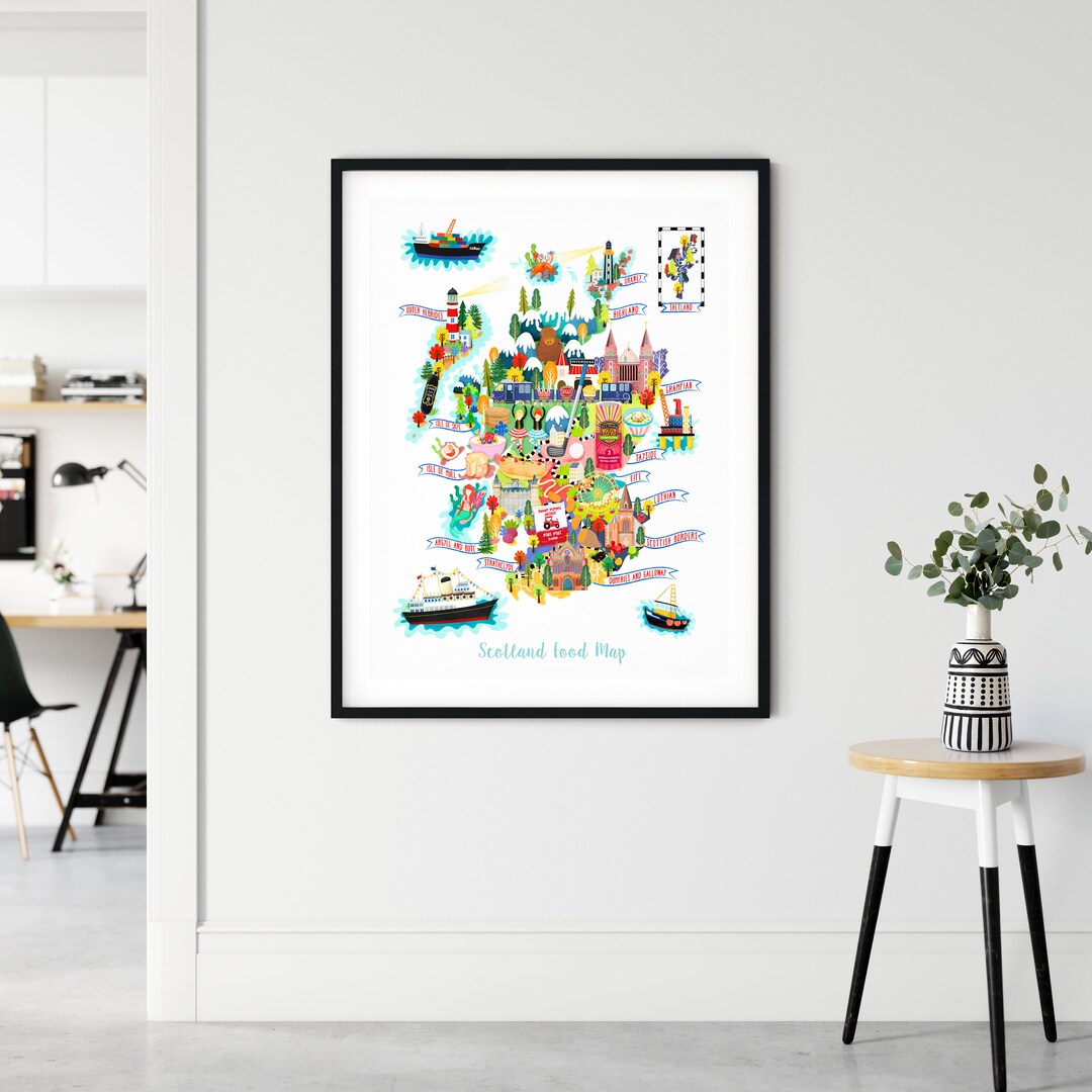 Scotland Food Map Poster - Scotland Map - Map of Scotland - Illustrated ...