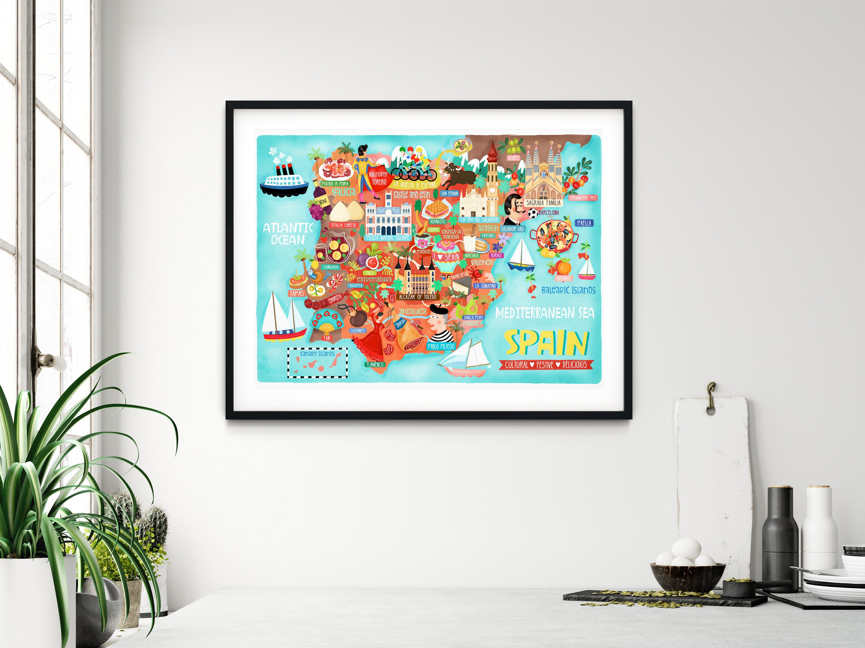 Spain Map Poster - Spain Map - Map of Spain - Illustrated Spain Map ...