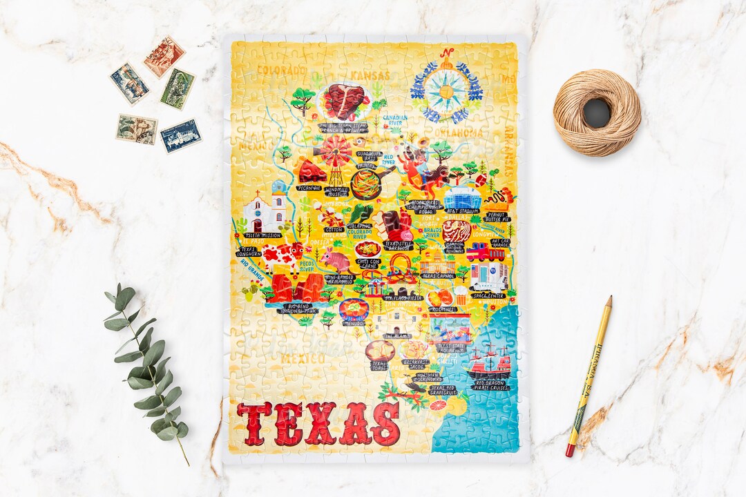 Texas Map Jigsaw Puzzle. Premium Hand Made 300 Piece 40x28cm Jigsaw ...