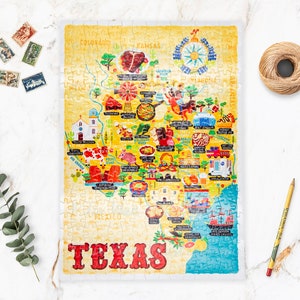 Texas Map Puzzle Map of Texas Texas Map Puzzle Gift Illustrated Texas ...