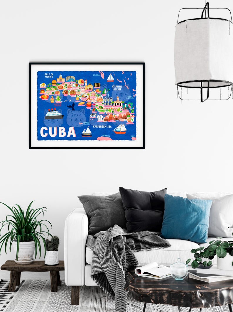 Cuba Map Poster - Cuba Map - Map of Cuba - Illustrated Cuba Map - Wall ...