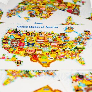 USA Map Postcard - Map of USA - USA Map - Illustrated Usa Map - Travel ...