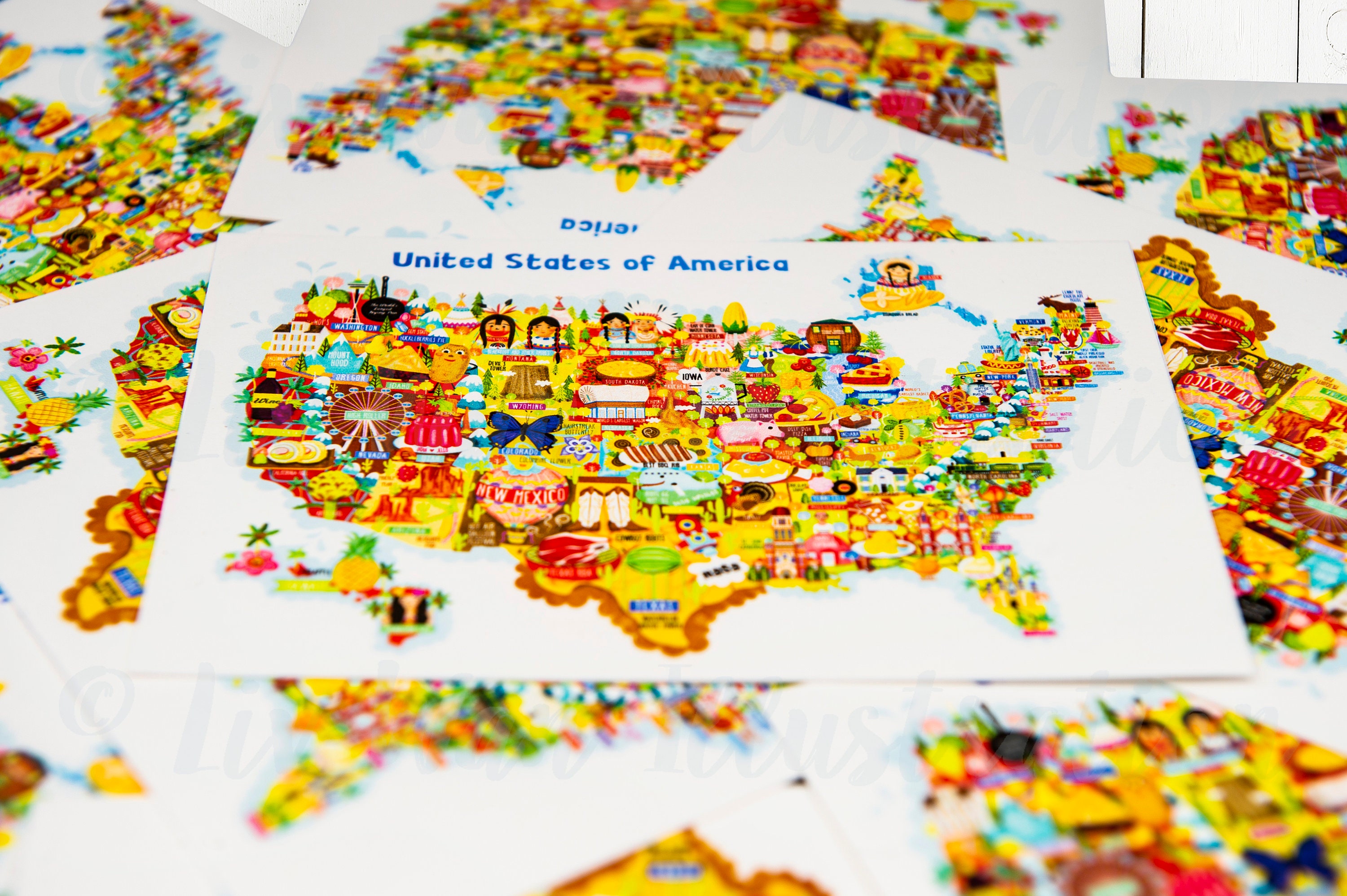 USA Map Postcard. Illustrated Map of USA A6 Size - Etsy