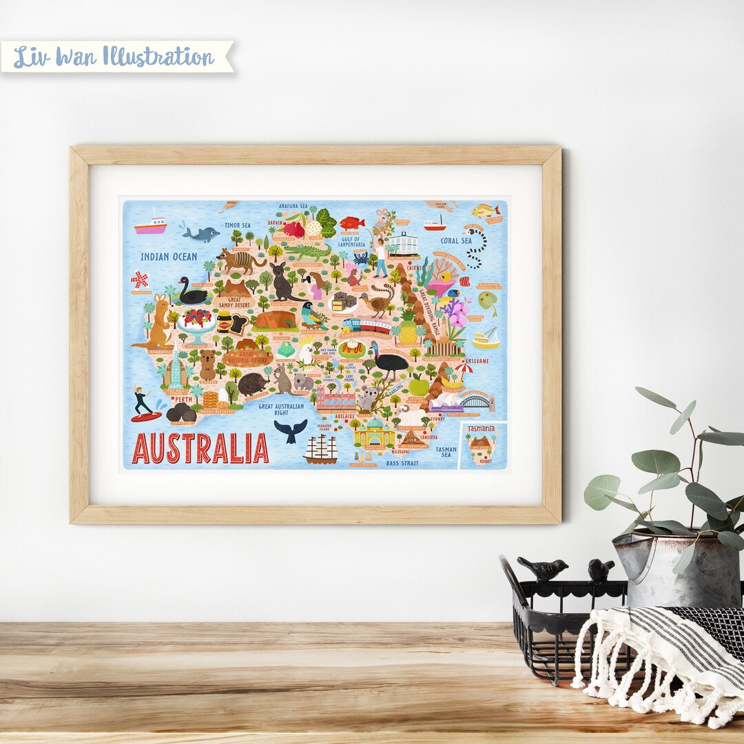 Australia Map Poster Map of Australia Australia Map Illustrated ...