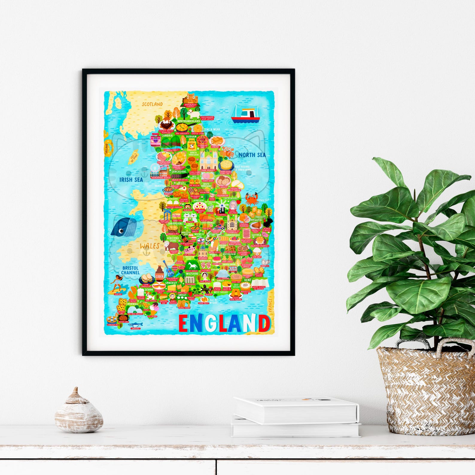 England Map Poster - England Map - Map of England - Illustrated England ...