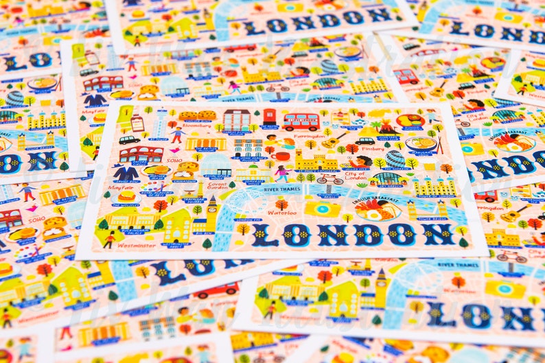 London Map Postcard - Map of London - London Map - Illustrated London ...