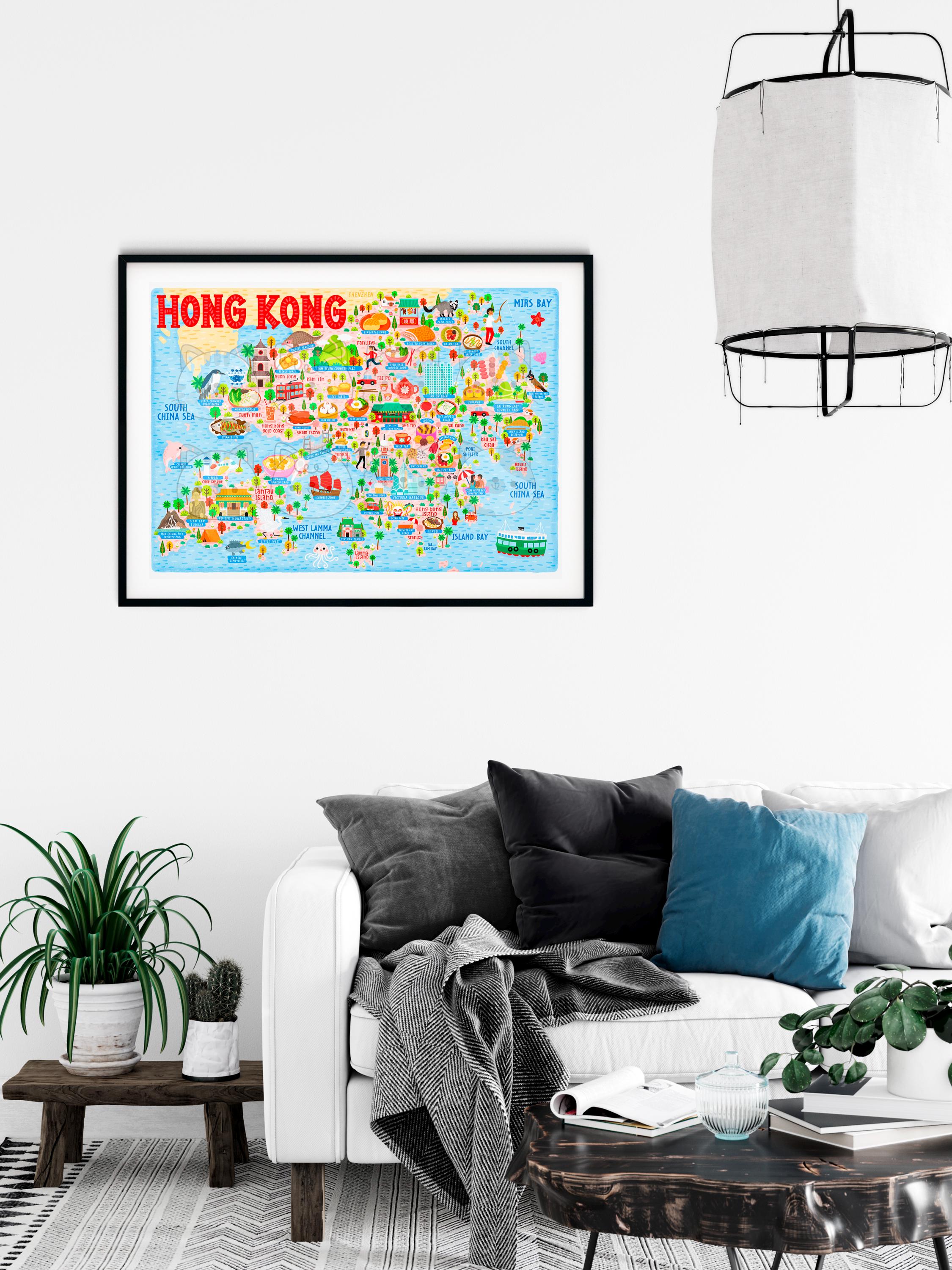 Hong Kong Map Poster - Hong Kong Map - Map of Hong Kong - Illustrated ...