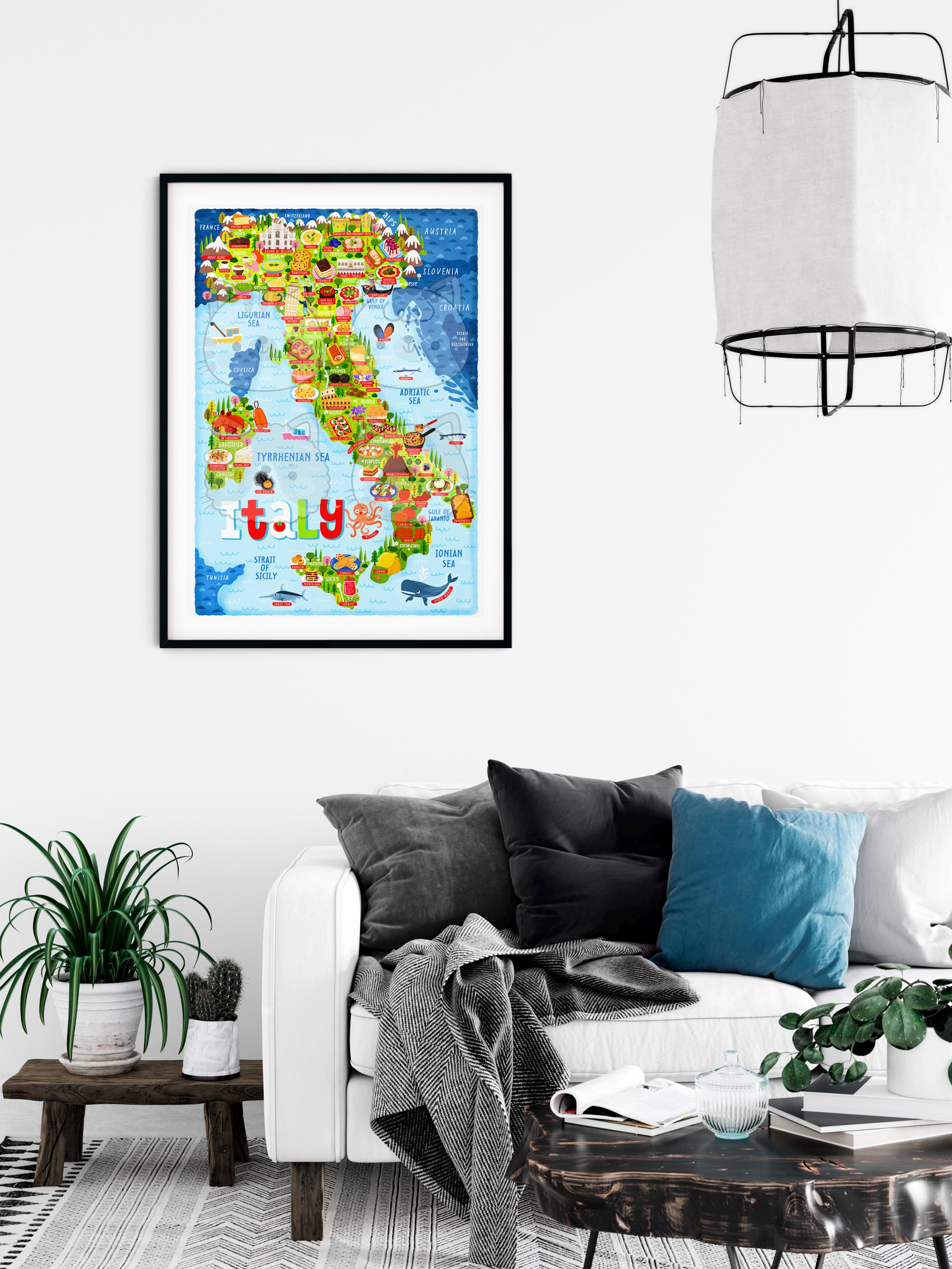 Italy Map Poster - Map of Italy - Italy Map - Illustrated Italy Map ...